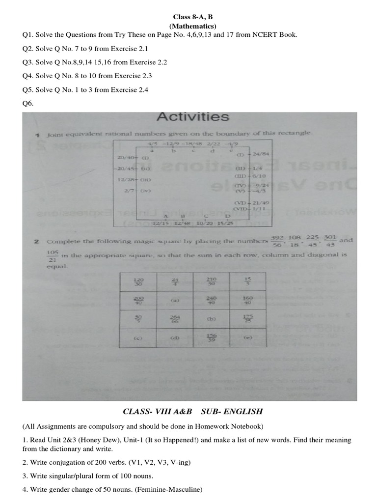 Class 8 Assignments Overview | PDF | Language Arts & Discipline