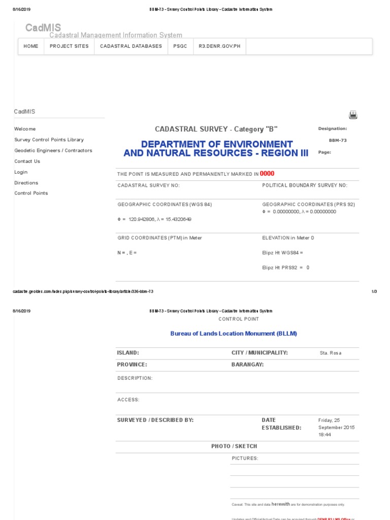BBM-73 - Survey Control Points Library - Cadastre Information System ...