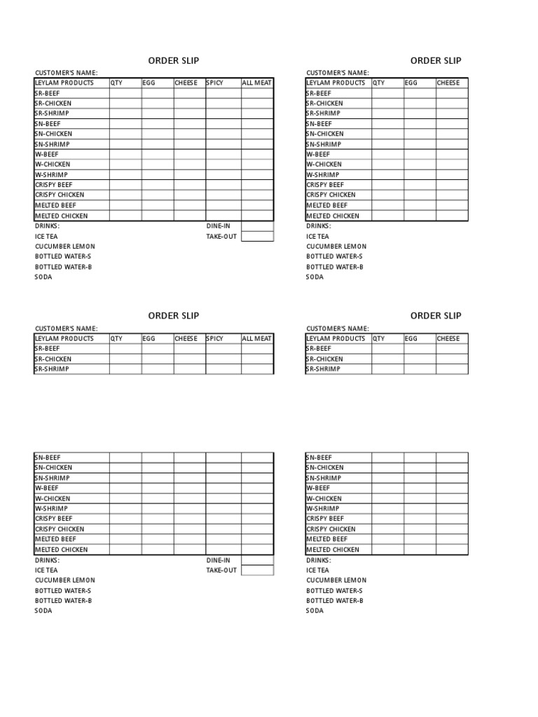 Order Slip | PDF | European Cuisine | Regional & Ethnic Food