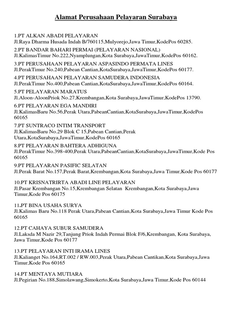 Daftar Perusahaan Pelayaran Surabaya | PDF