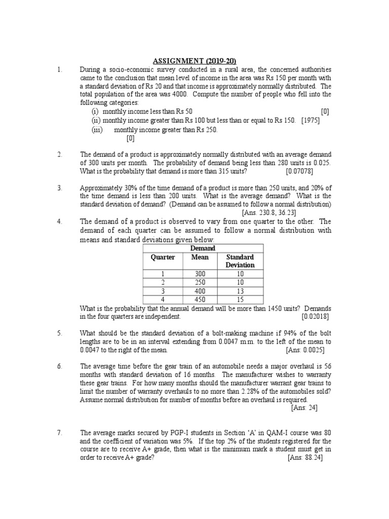 Assignment | PDF | Normal Distribution | Mean