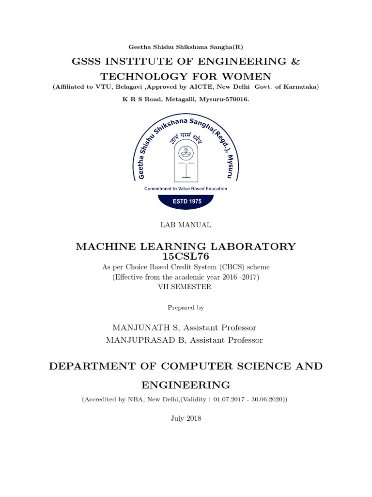 15CSL76 Lab Manual | PDF | Statistical Classification | Engineering