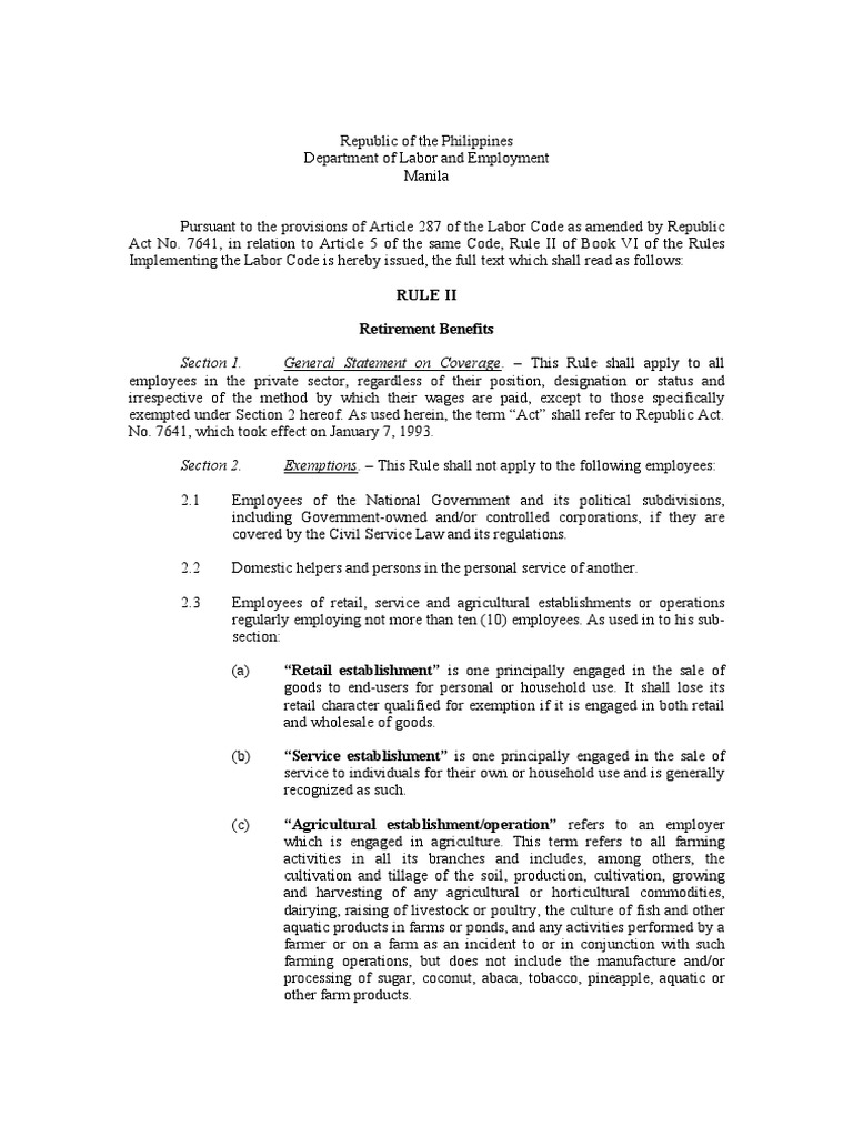 Dole Circular On Ra 7641 | PDF | Employment | Salary