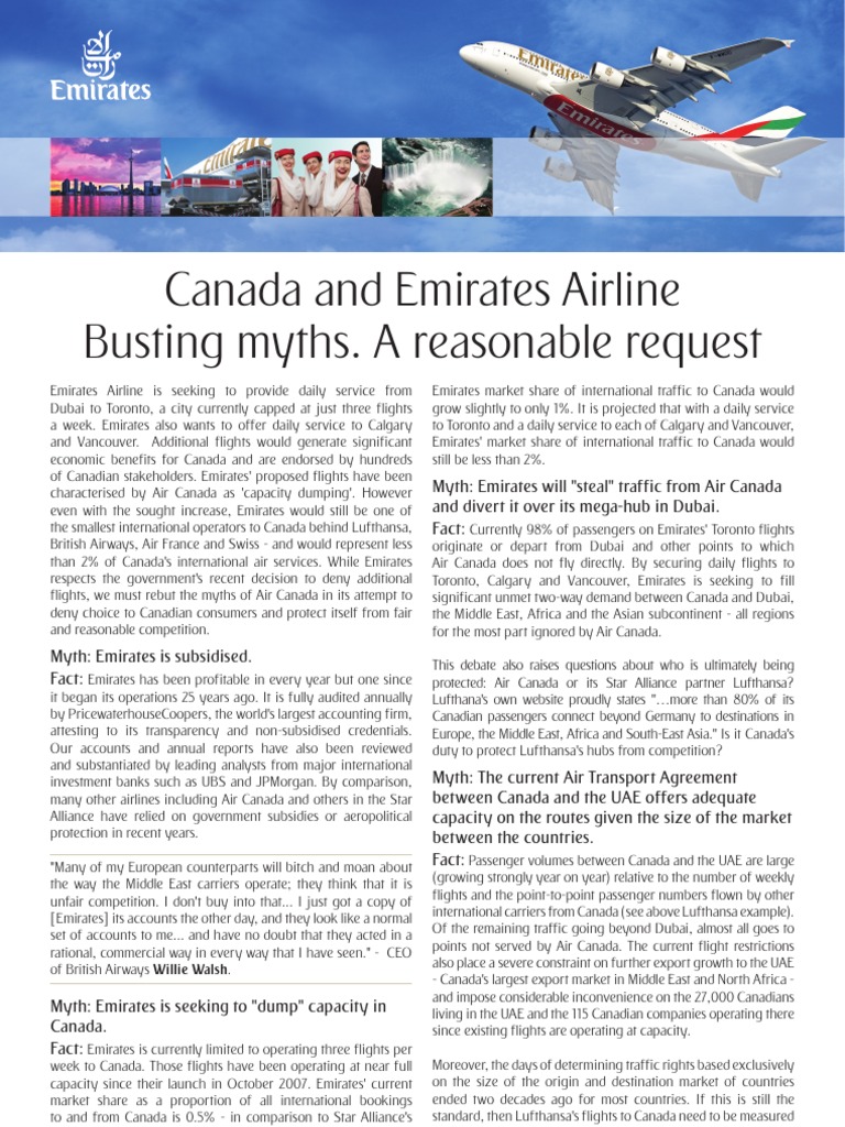 Emirates - Canada Myths Facts | PDF | Airlines | United Arab Emirates