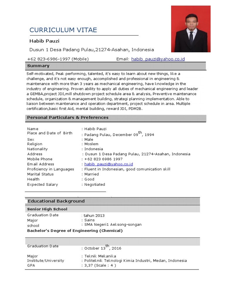 CV Habib Pauzi-1 | PDF | Pump | Engineering