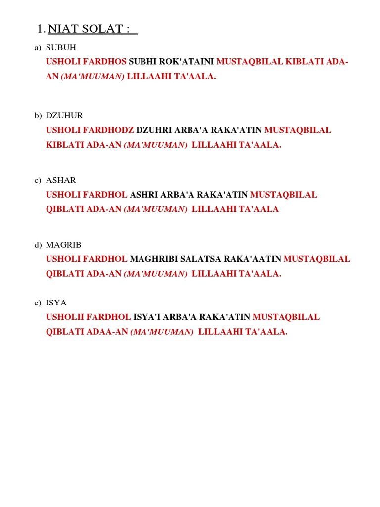 Niat Solat | PDF