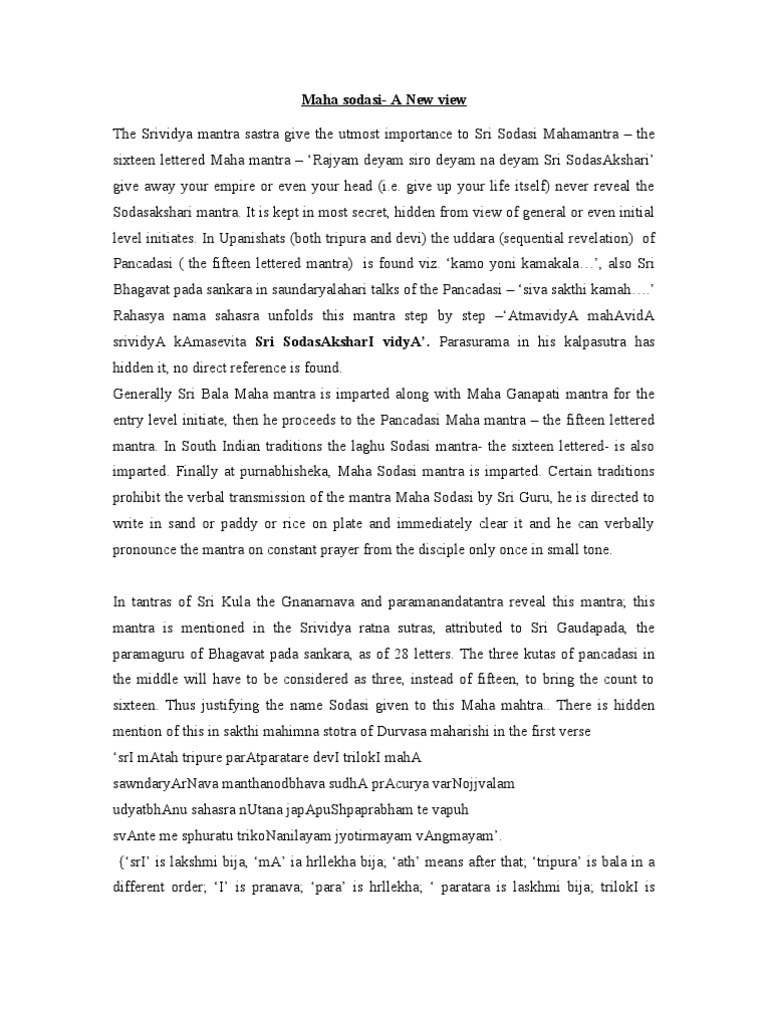 Maha Sodasi-A New View | PDF | Kali | Mantra
