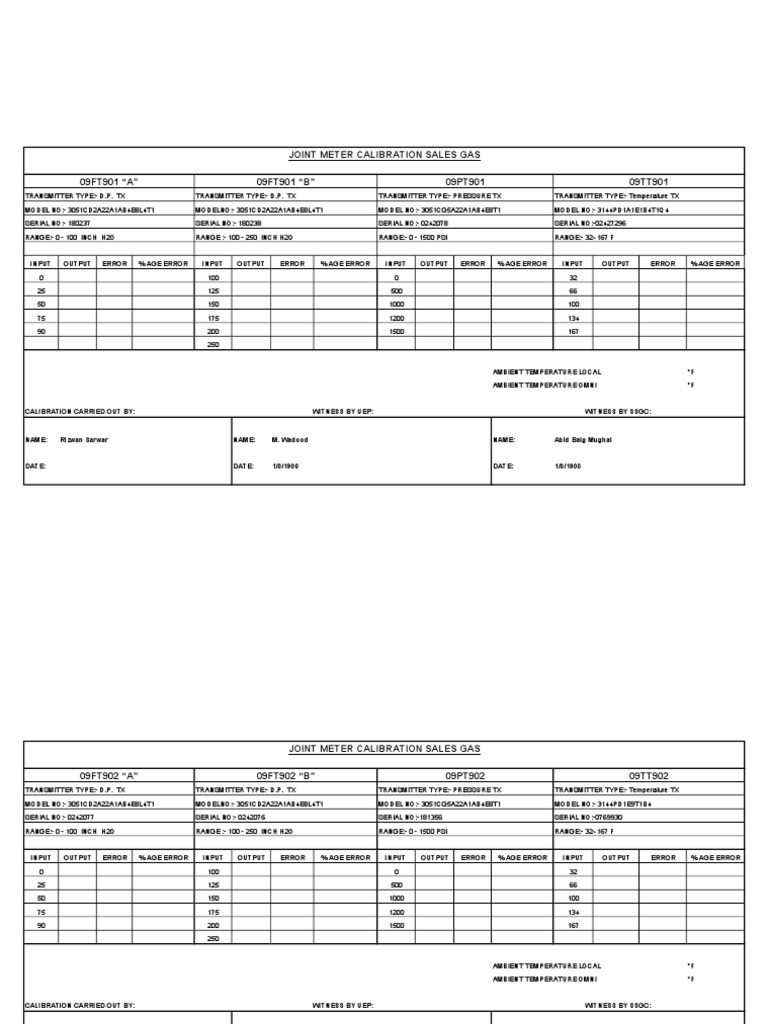 Joint Meter Calibration Sales Gas 09PT901 | PDF | Pounds Per Square ...