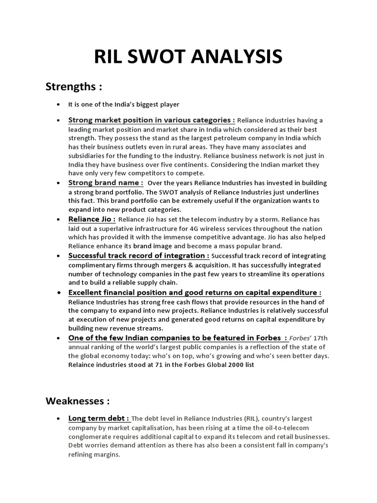 Ril Swot Analysis | PDF | Retail | Business