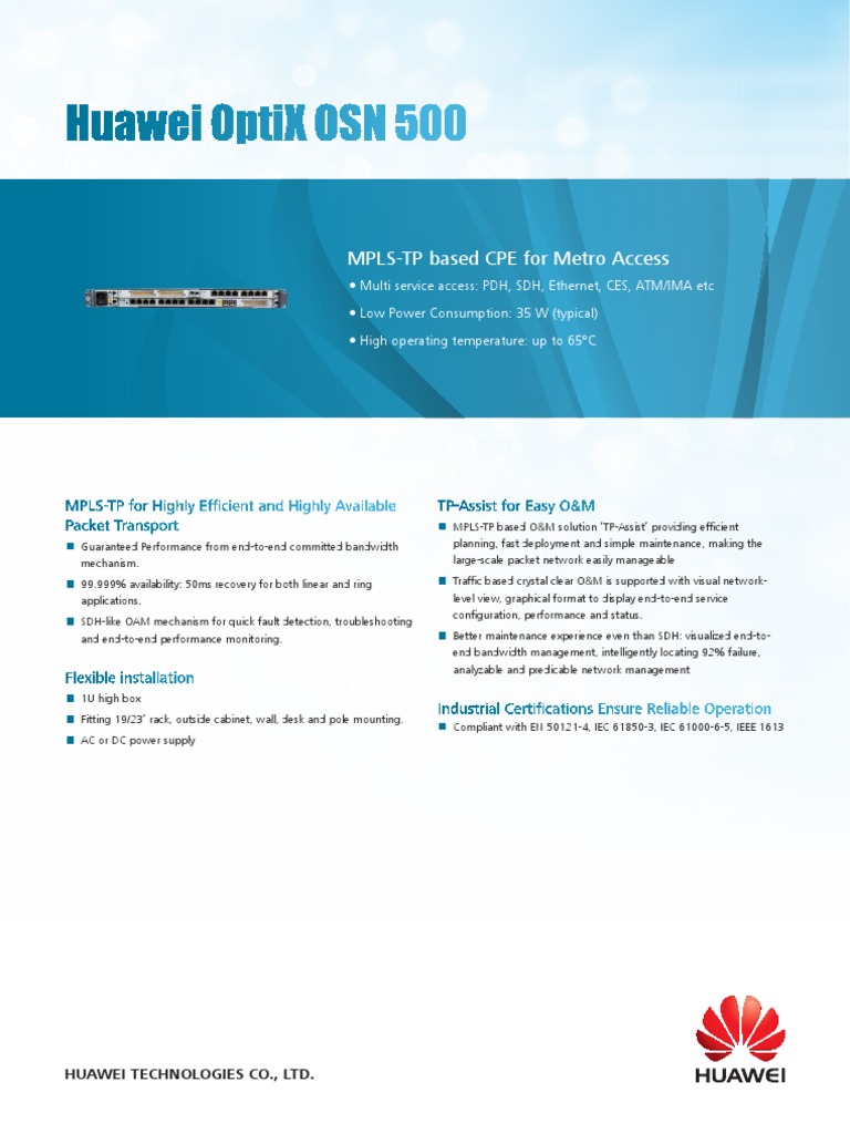 Huawei Optix Osn 500: MPLS-TP Based Cpe For Metro Access | PDF ...