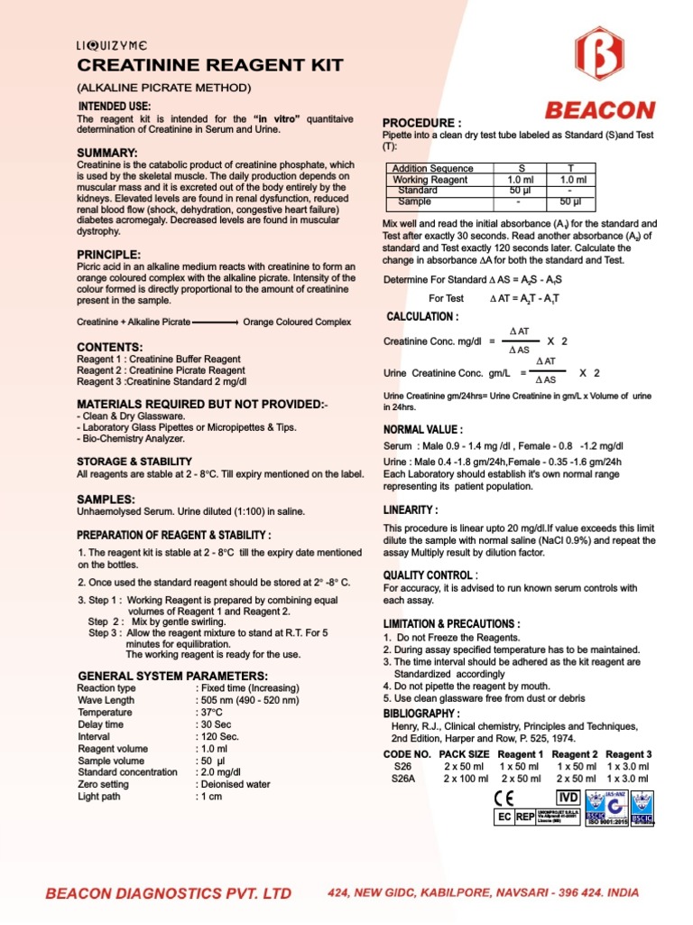 Creatinine Reagent Kit Guide | PDF | Creatinine | Medical Specialties