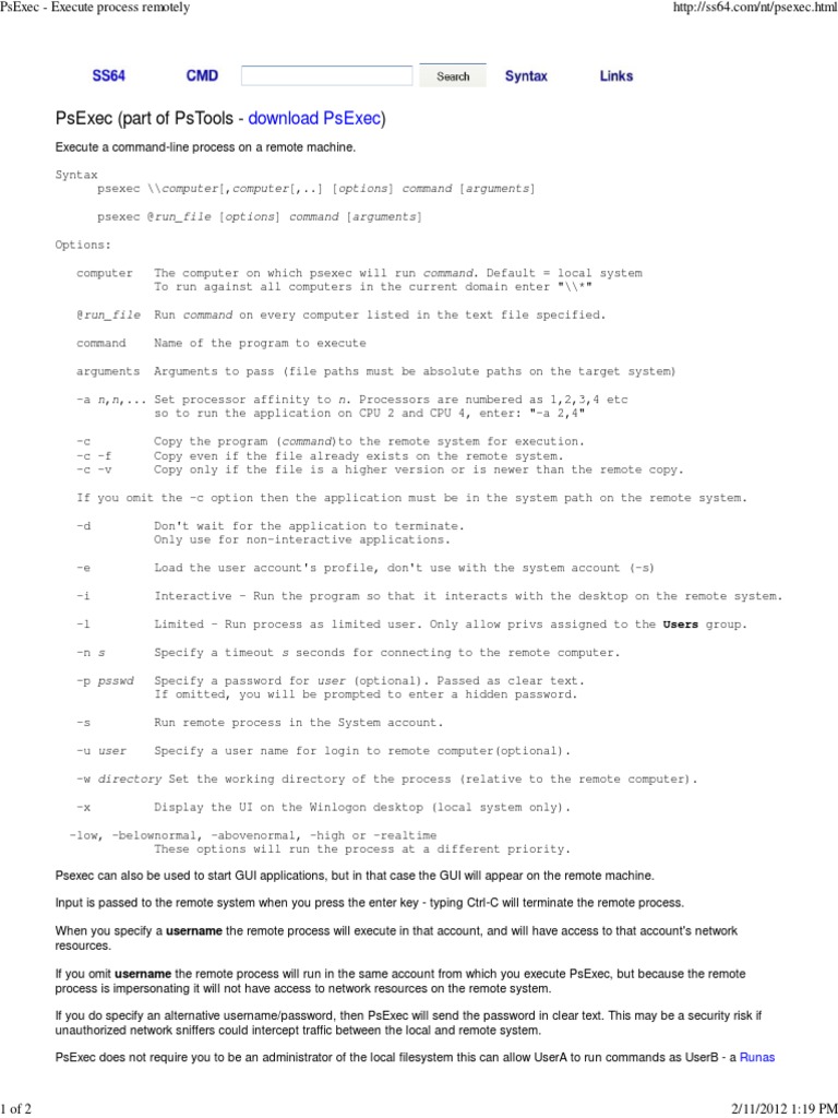 PsExec - Execute Process Remotely | PDF | Command Line Interface ... PsExec - Execute Process Remotely | PDF | Command Line Interface ...