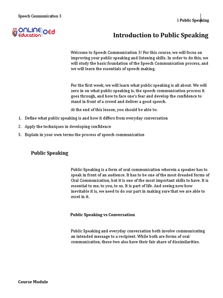 Introduction to Public Speaking Skills | PDF | Public Speaking ...