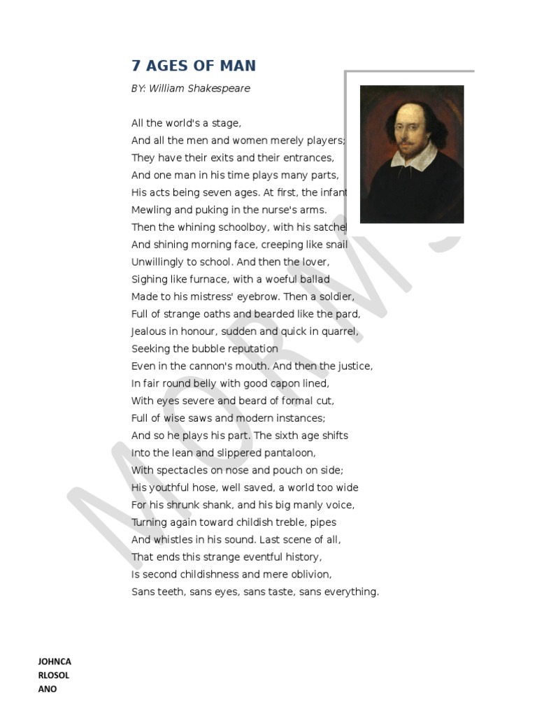 7 Ages of Man: BY: William Shakespeare | PDF