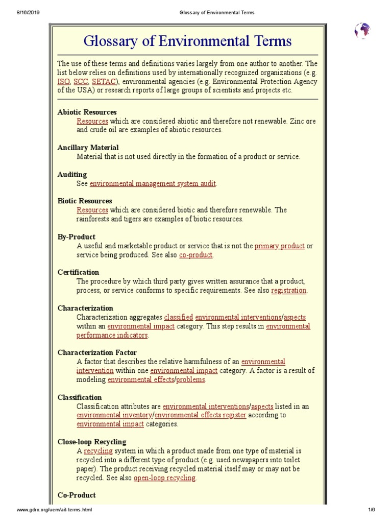 Glossary of Environmental Terms | PDF | Environmental Law ...
