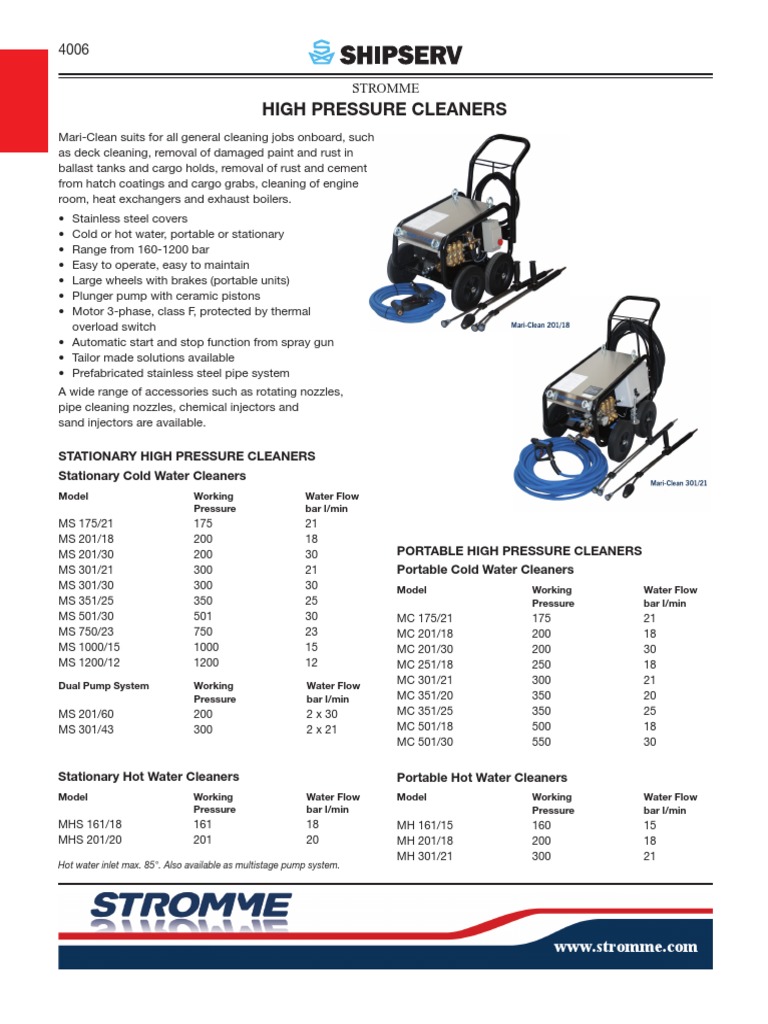 Product Catalog and Specifications for Stromme High Pressure Cleaners ...