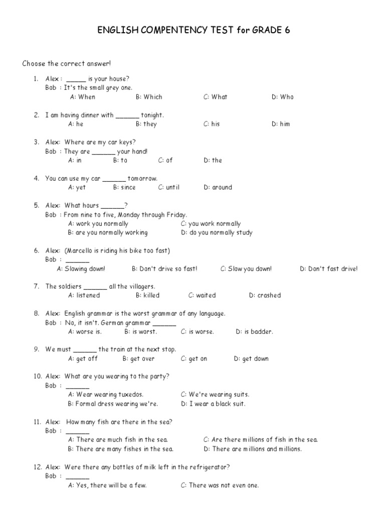 English Compentency Test 1 | PDF