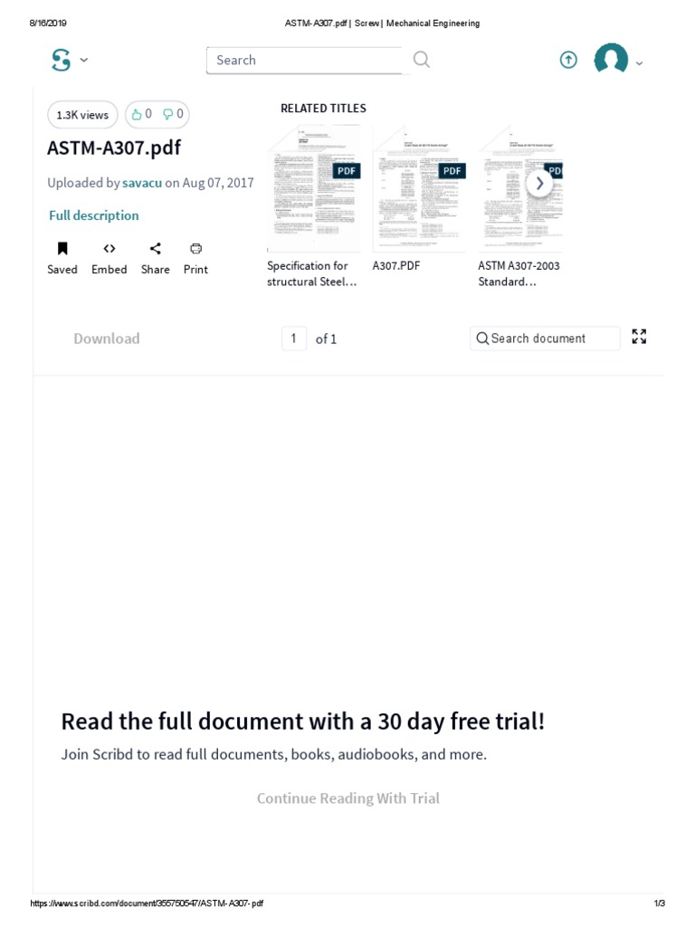 Astm A307 PDF | PDF | Screw | Building Materials