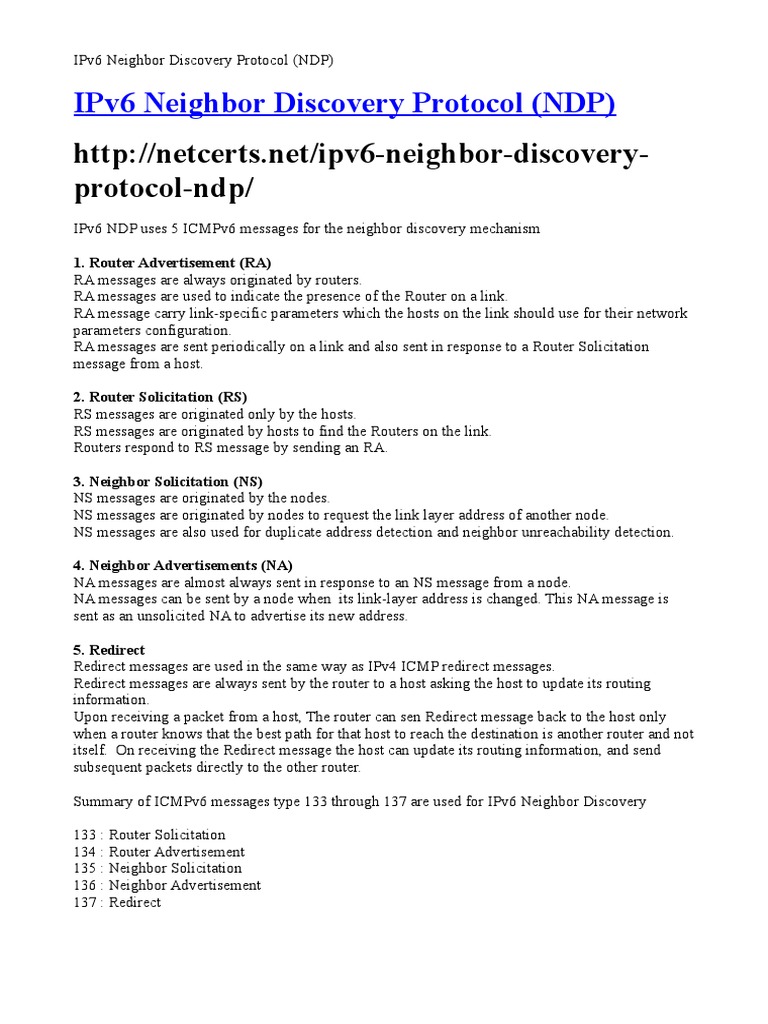 IPv6 Neighbor Discovery Protocol - NDP | PDF | I Pv6 | Osi Protocols
