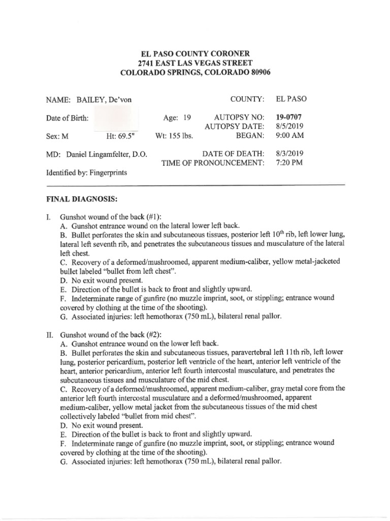 De'Von Bailey Autopsy Report | PDF