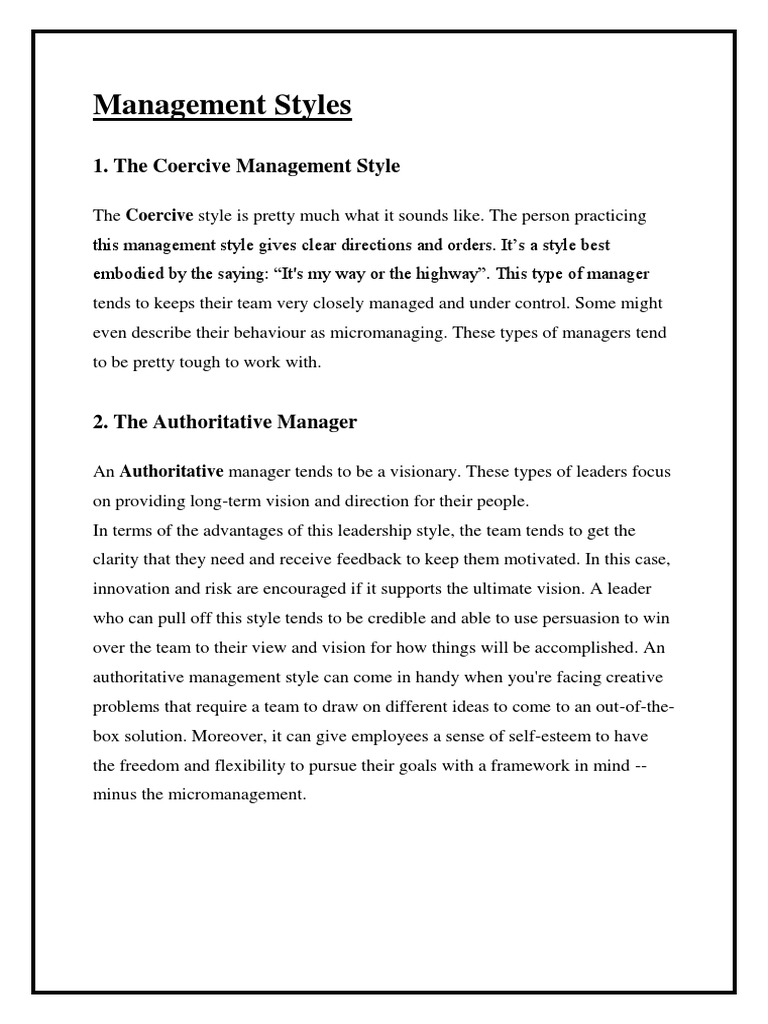 Management Styles: 1. The Coercive Management Style | PDF | Leadership ...