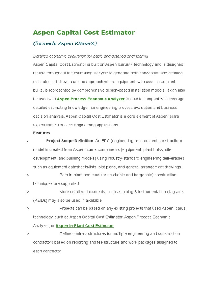 Aspen Capital Cost Estimator | PDF | Design | Engineering