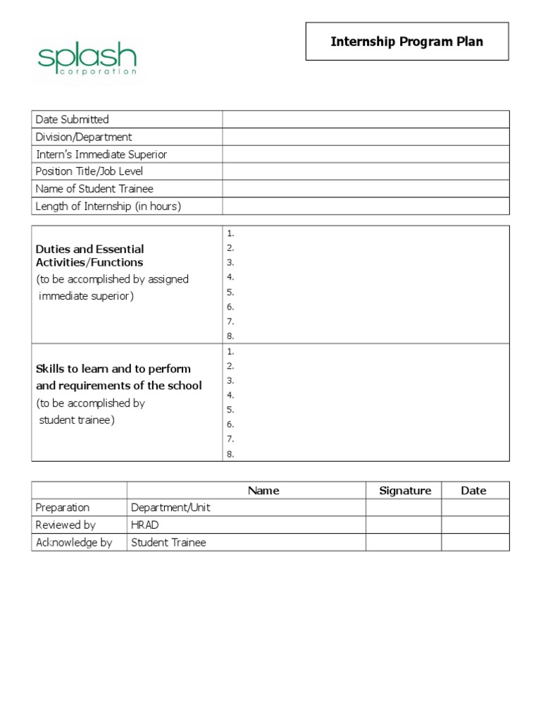 Internship Program Plan Template | PDF | Technology & Engineering