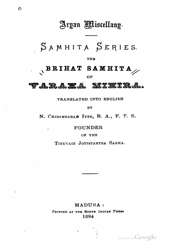 Brihat Samhita (Acharya Varahmihir) PDF | PDF