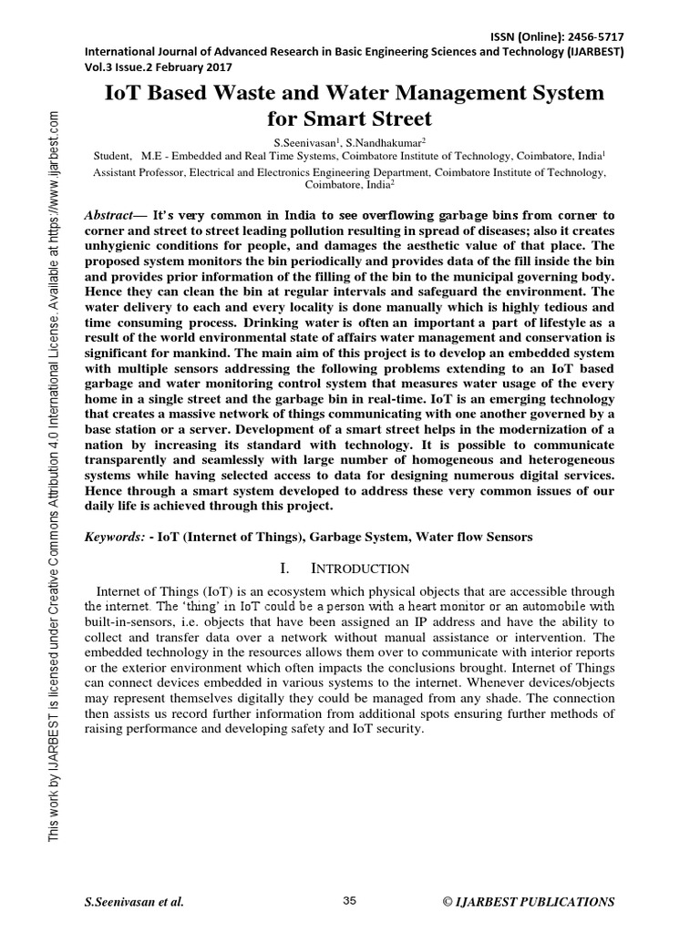 Iot Based Waste and Water Management System For Smart Street | PDF ...