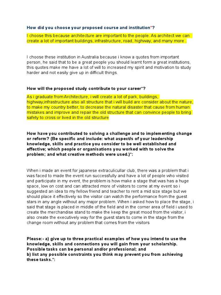 How Did You Choose Your Proposed Course and Institution ? | PDF ...