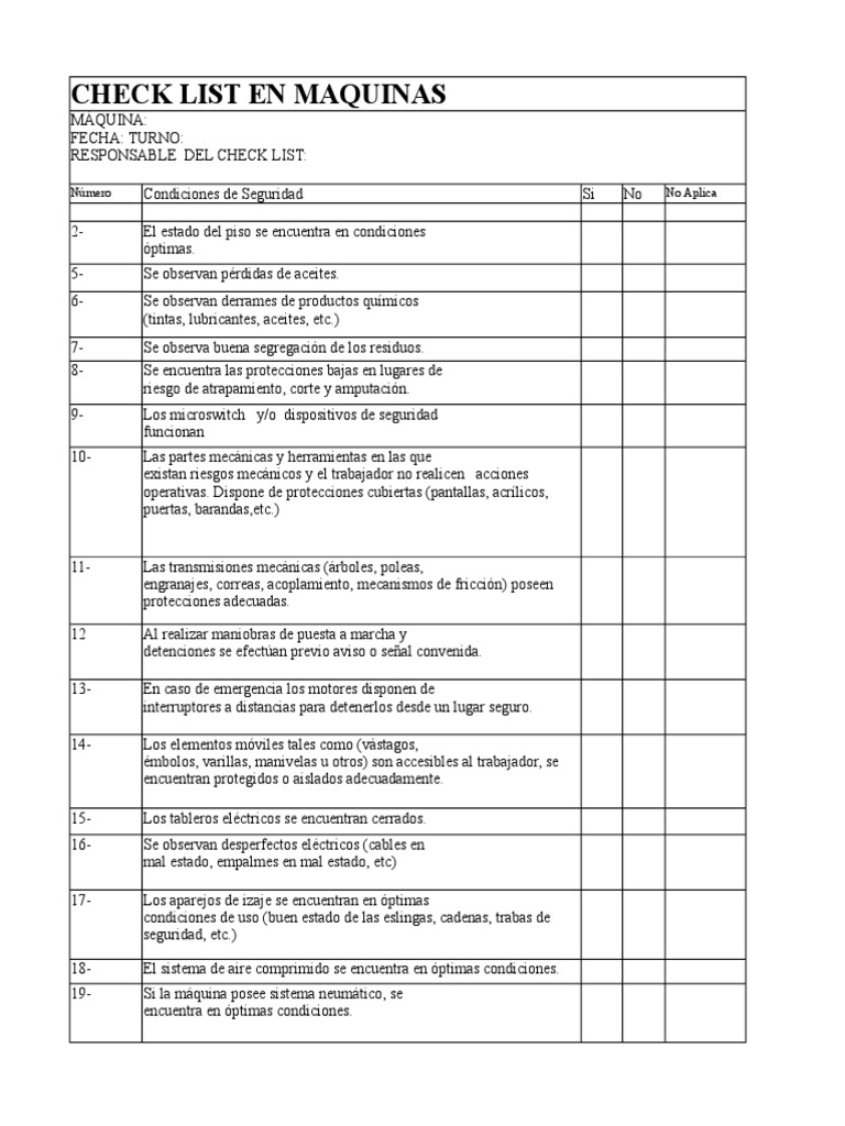 Check List de Maquinas y Equipos | PDF