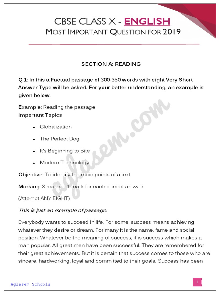 ENGLISH Important Question Class 10 PDF | PDF | Globalization | Market ...