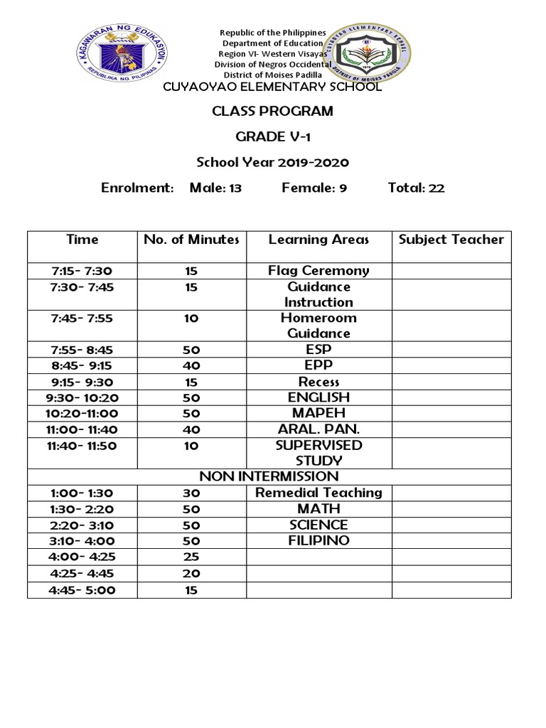 Class Program | PDF | Educational Institutions | Educational Organizations