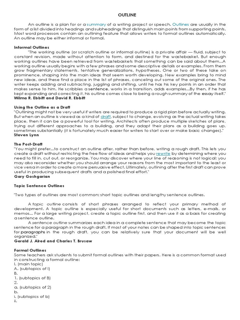 Informal Outlines: Sentence Essay | PDF | The Federalist Papers ...