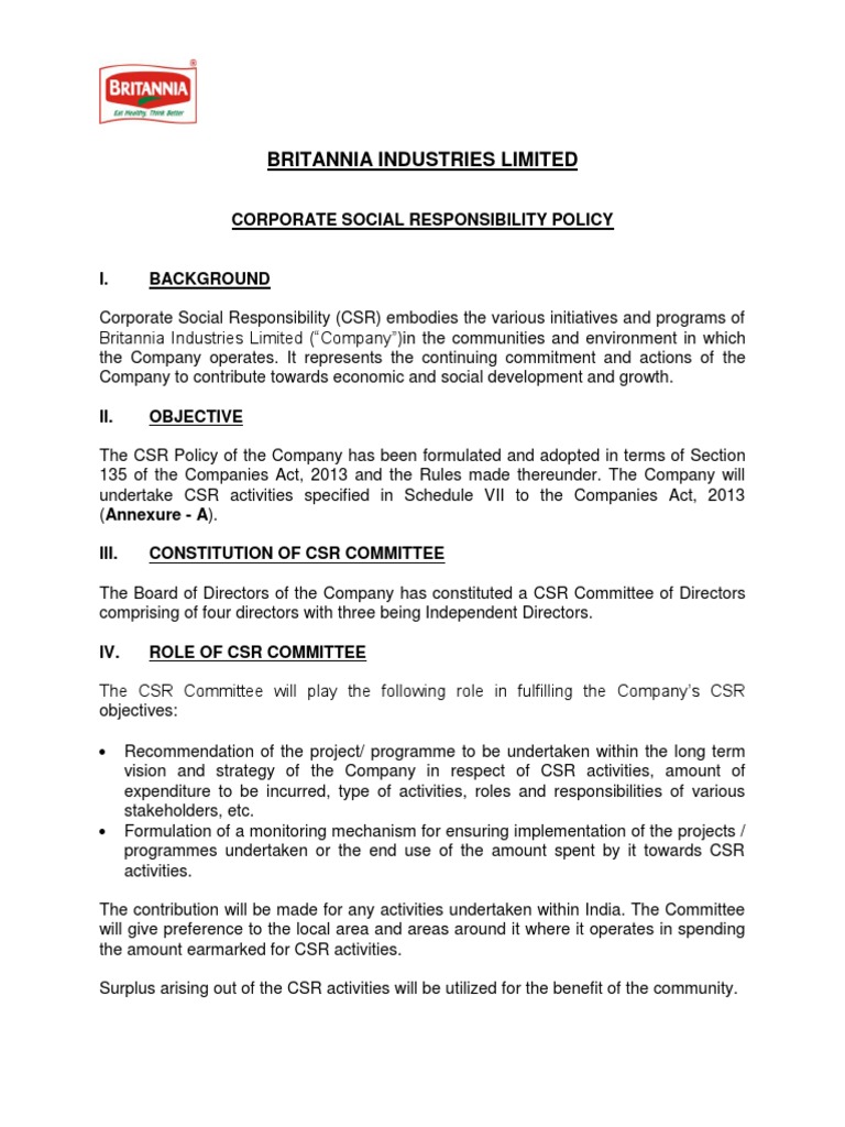 Corporate Social Responsibility Policy | PDF | Corporate Social ...