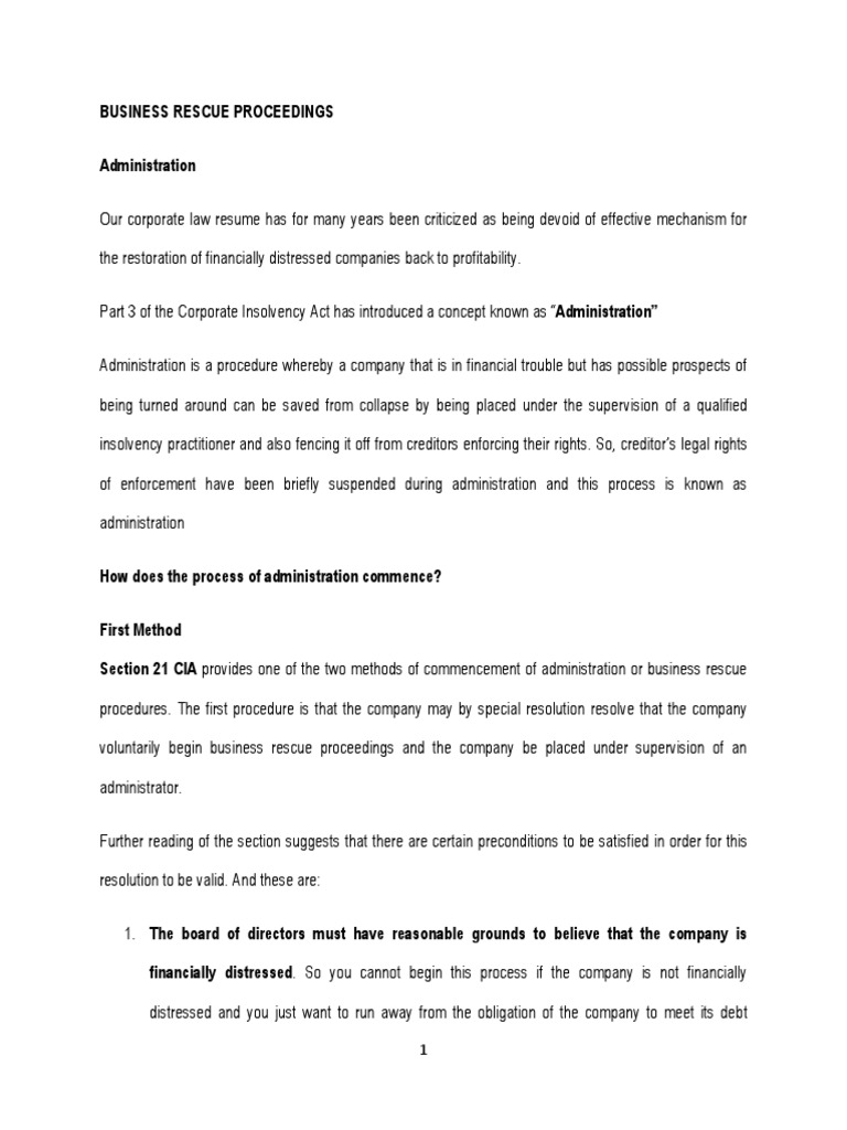 Business Rescue Procedures and Winding Up of Companies | PDF ...
