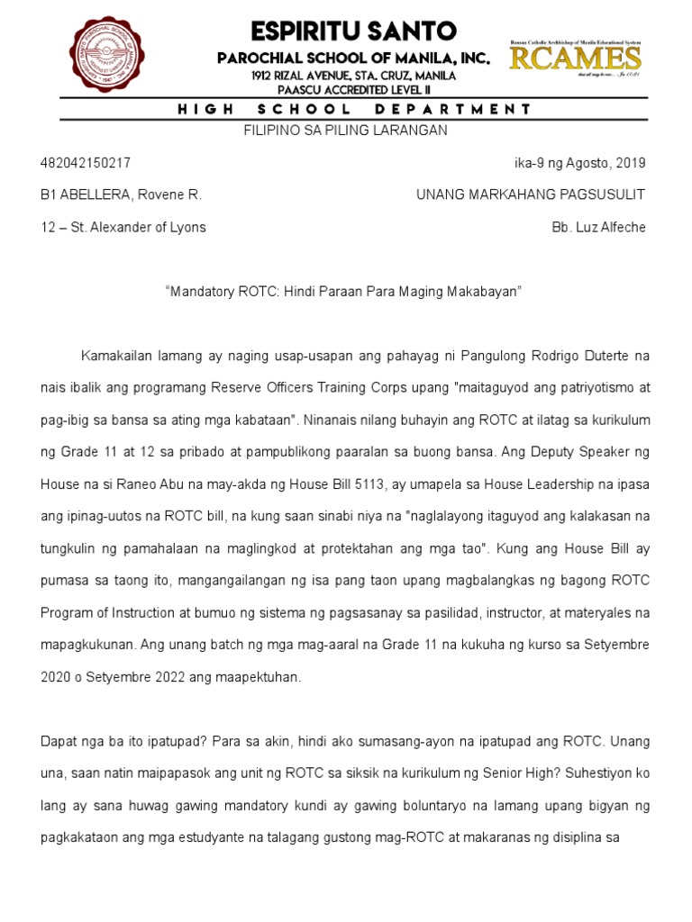 Mandatory Rotc | PDF