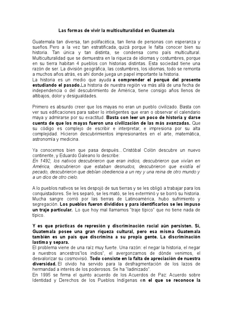Las Formas de Vivir La Multiculturalidad en Guatemala | PDF ...
