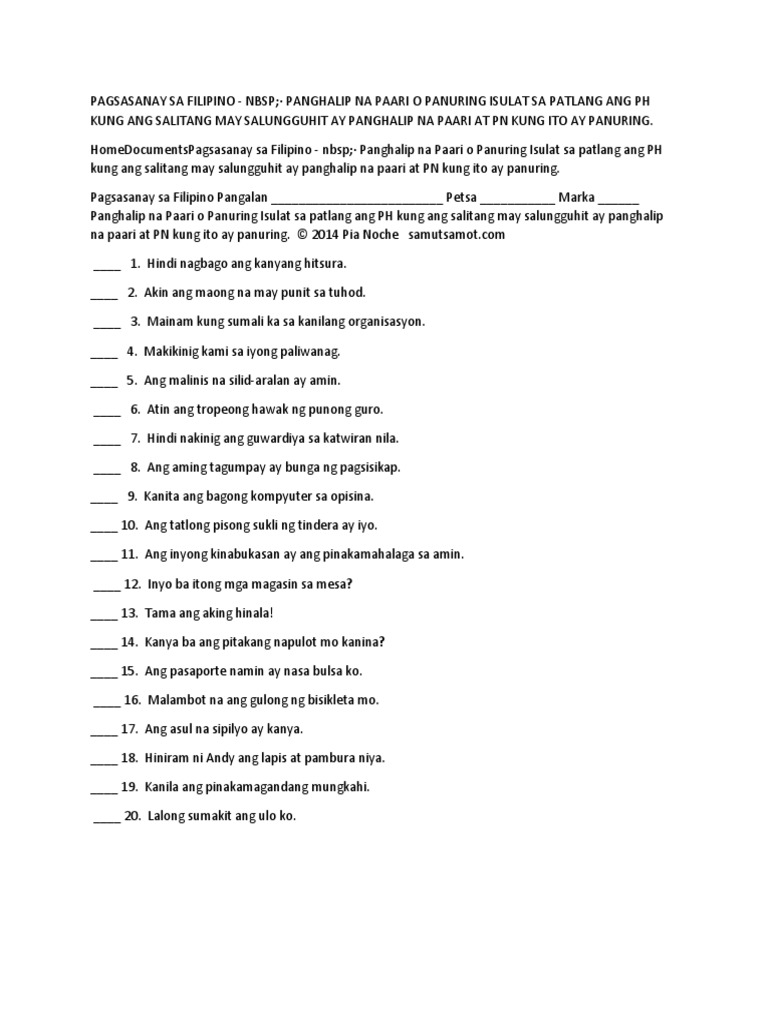 Pagsasanay Sa Filipino | PDF