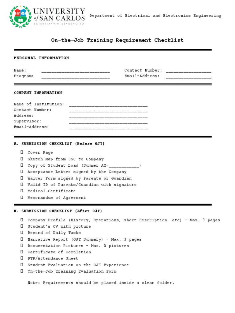 OJT Requirement Checklist | PDF | Career & Growth | Business