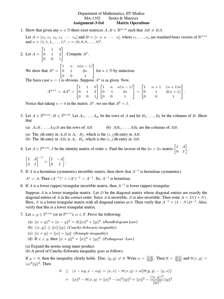 Assignment 3 Sol 1 Series and Matrices Iitm | PDF | Linear Subspace | Matrix (Mathematics)