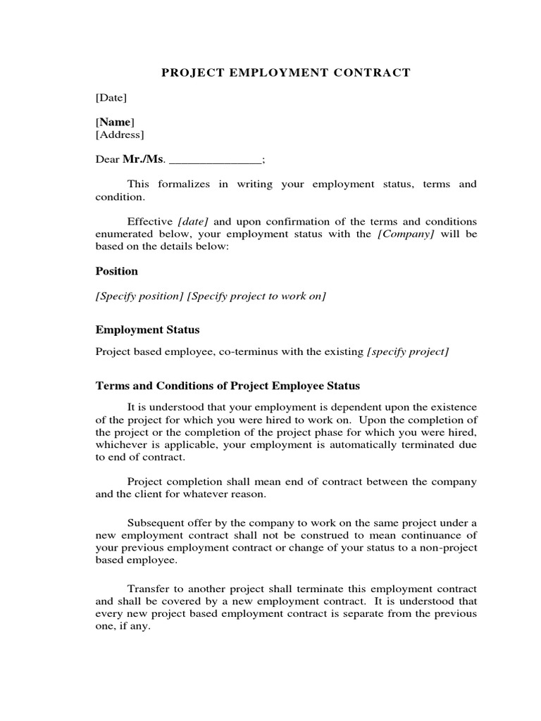 Project Employment Contract (Generic Sample Contract) | PDF ...