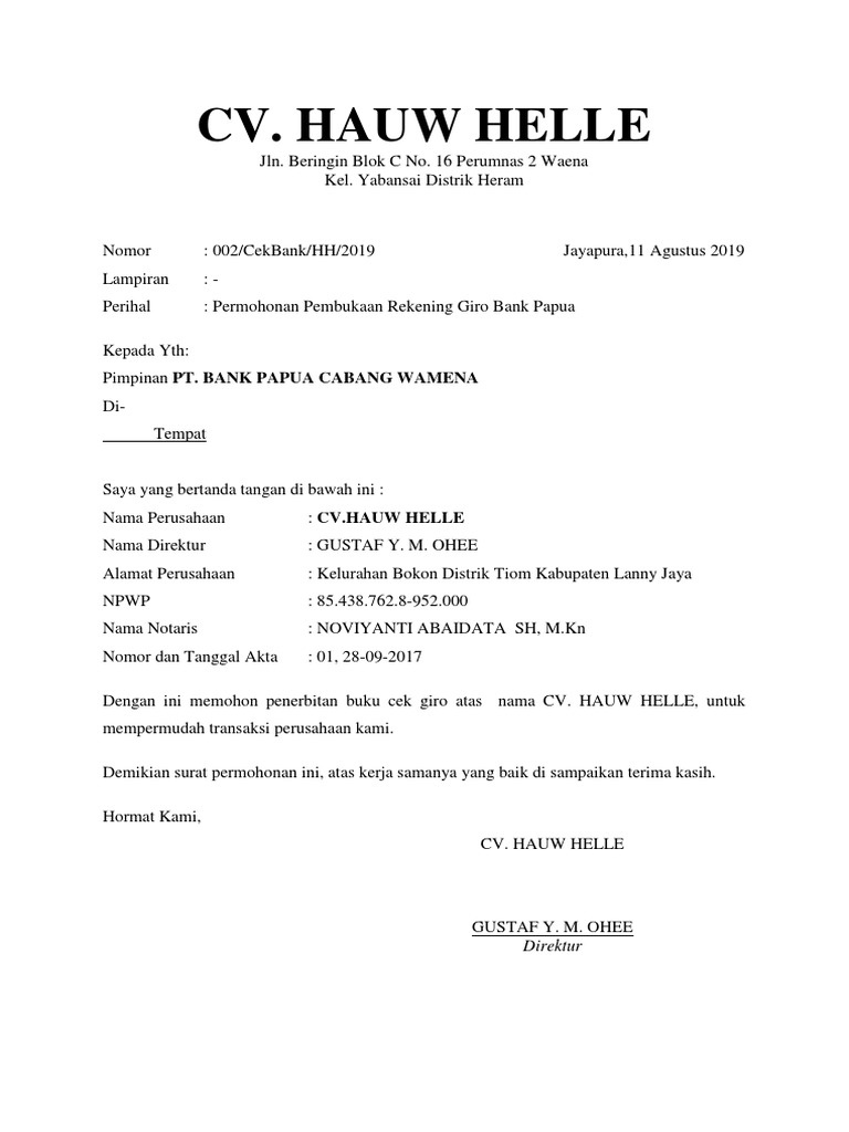 Surat Permohonan Buku Cek | PDF