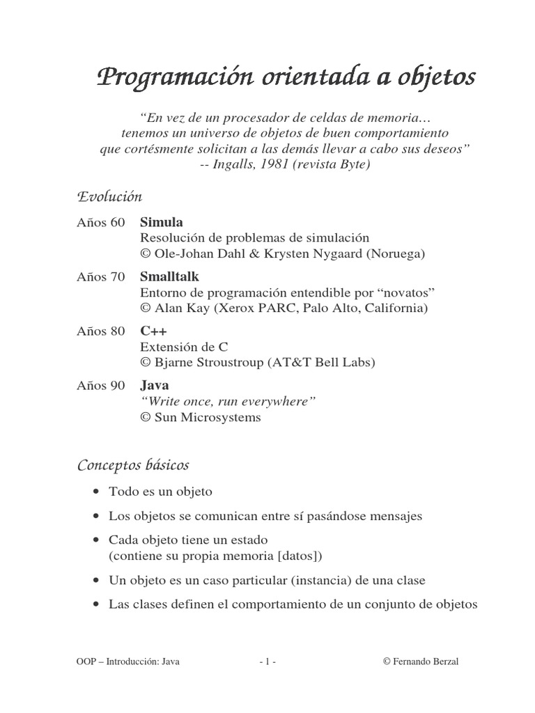 Introducción A La Programación Orientada A Objetos Pdf Pdf Objeto Informática Java