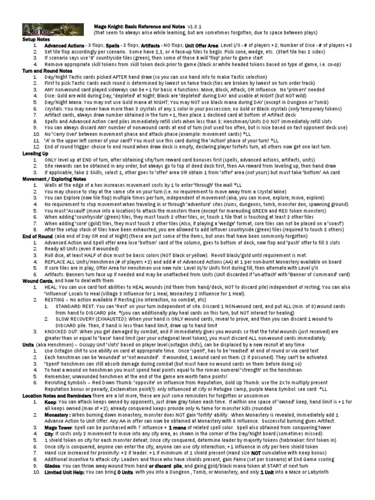 Mage Knight - Newish Player and Infrequent Player Guide v1.0.1 | PDF ...