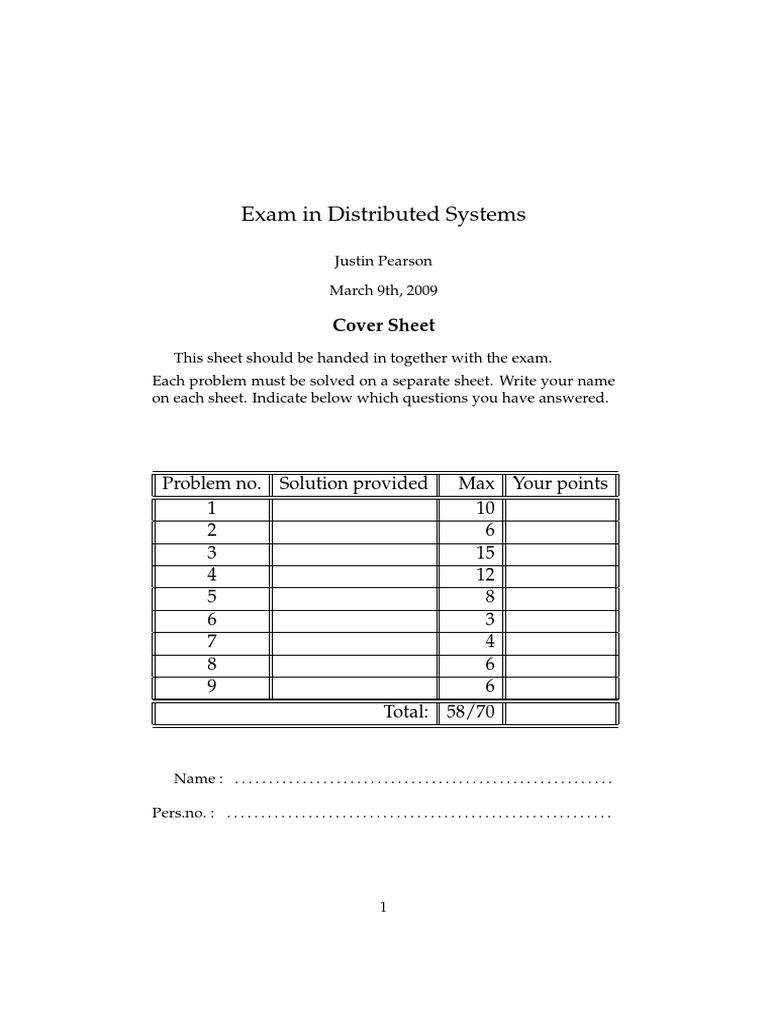 Justin Pearson's March 2009 Exam in Distributed Systems: Cover Sheet ...