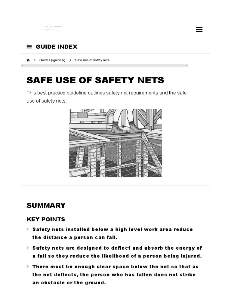 Safe Use of Safety Nets Worksafe Construction | PDF | Rope | Knot