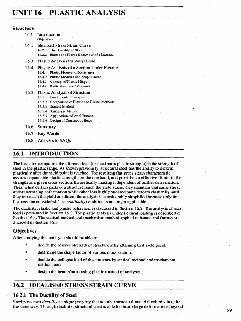 Unit 16 Plastic Analysis | PDF | Deformation (Engineering) | Bending