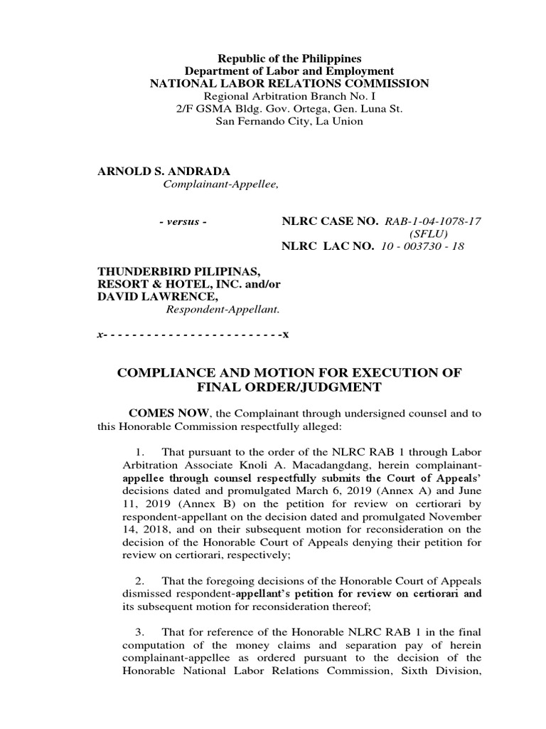 Compliance and Motion To Reiterate Previous Motion Andrada | PDF ...