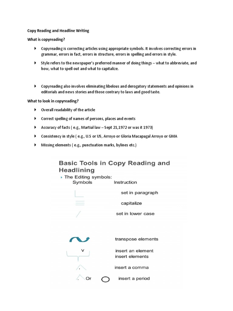 Copyreading and Headline Writing Guide | PDF